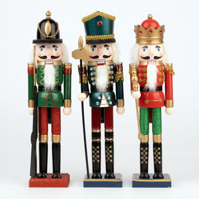 43cm Wooden Nutcrackers Figures Christmas Ornament 3Pcs Set | DIY at B&Q