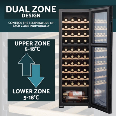 44 Bottle Dual Zone Freestanding Wine Cooler Fridge - LED Backlit BLACK ...
