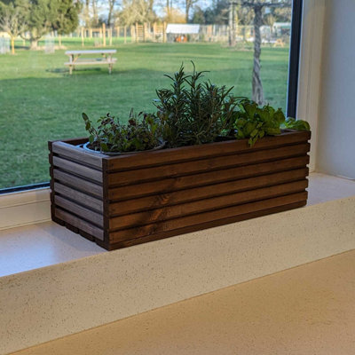 44cm Long Wooden Windowsill Planter - Brown | DIY at B&Q