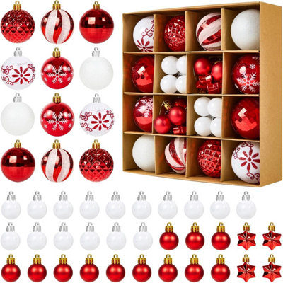 44Pcs Christmas Baubles, Red and White Christmas Tree Decorations Set ...
