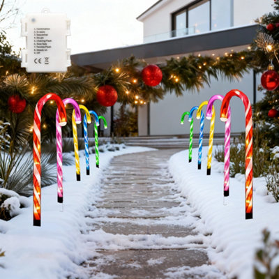 45 LED Outdoor Multicolour Candy Cane Lights Set of 5 - Battery ...