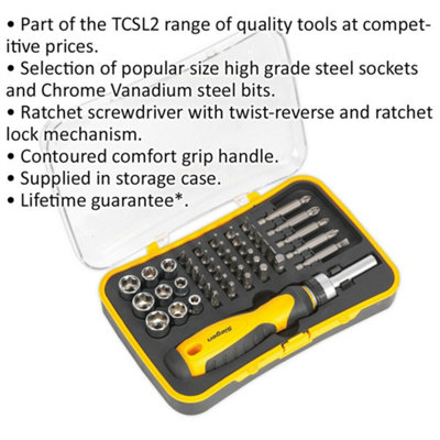 45 PACK Ratchet Screwdriver Socket & Bit Set - Comfort Grip & Storage Case