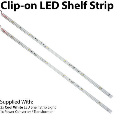 450mm Clip On LED Shelf Kit COOL WHITE 2x Glass Illuminated Kitchen ...