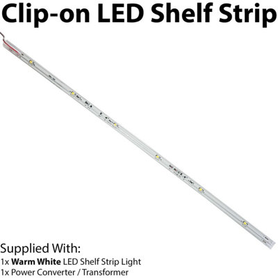 450mm Clip On LED Shelf Kit WARM WHITE 4mm Glass Illuminated Kitchen ...