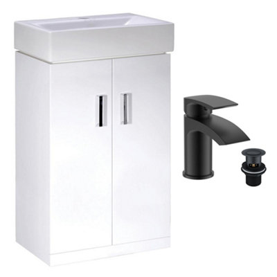 450mm Gloss White 2 Door Floorstanding Vanity Basin Sink Unit & Matt ...