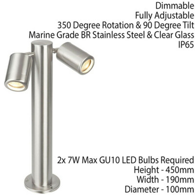 450mm IP65 Twin Outdoor Lamp Post Bollard Light Tilting GU10 Marine ...
