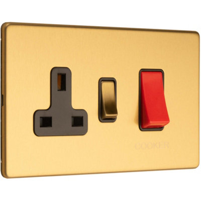 45A DP Oven Cooker Switch & Single 13A Switched Socket SCREWLESS SATIN ...