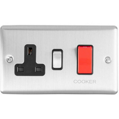 45A DP Oven Switch & Single 13A Switched Power Socket SATIN STEEL ...