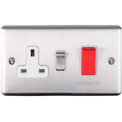45A DP Oven Switch & Single 13A Switched Power Socket SATIN STEEL ...