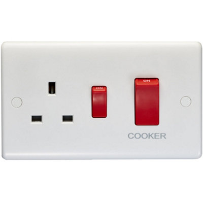 45A DP Oven Switch & Single 13A Switched Power Socket WHITE Cooker Wall ...
