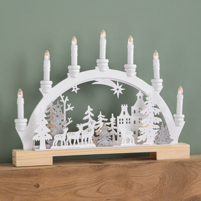 45cm Battery Operated Warm White LED Wooden Arch Reindeer Scene Candle ...