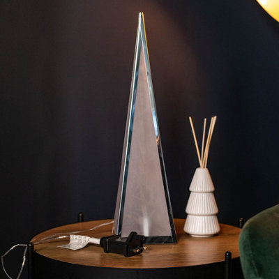 45cm Light up Silver Holographic Christmas Pyramid with 16 Warm White LEDs