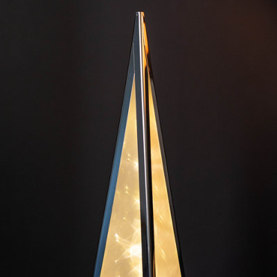 45cm Light up Silver Holographic Christmas Pyramid with 16 Warm White LEDs