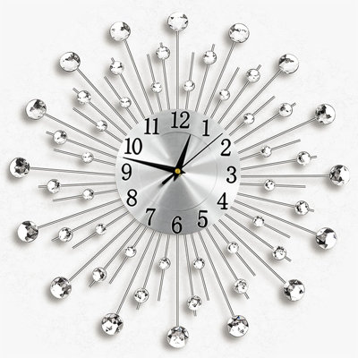 45cm Living Room Diamante Beaded Crystals Jeweled Sunburst Wall Clock ...
