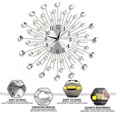 45cm Living Room Diamante Beaded Crystals Jeweled Sunburst Wall Clock ...
