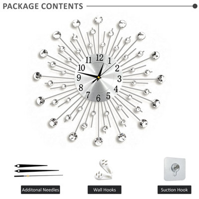 45cm Living Room Diamante Beaded Crystals Jeweled Sunburst Wall Clock ...