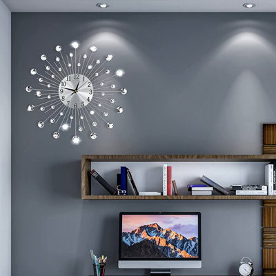 45cm Living Room Diamante Beaded Crystals Jeweled Sunburst Wall Clock ...