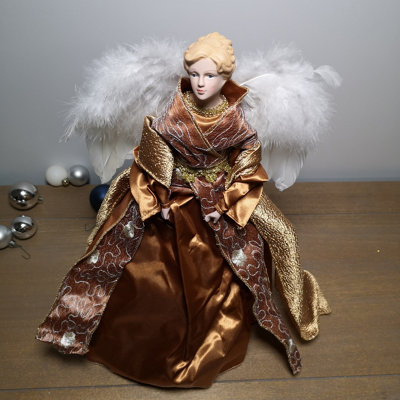 45cm Premier Christmas Angel Tree Topper Decoration in Dark Gold / Bronze