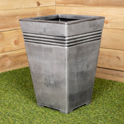 45cm Tall Square Milano Grey Pewter Garden Patio Plant Pot