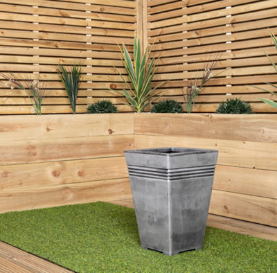 45cm Tall Square Milano Grey Pewter Garden Patio Plant Pot