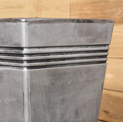 45cm Tall Square Milano Grey Pewter Garden Patio Plant Pot
