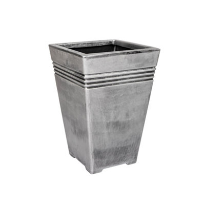 45cm Tall Square Milano Grey Pewter Garden Patio Plant Pot