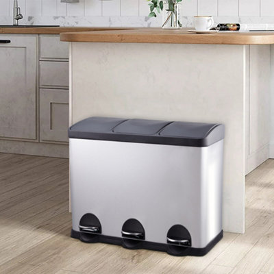 45L Stainless Steel Step Open Kitchen Bin Rubbish Bin Waste Bin with ...