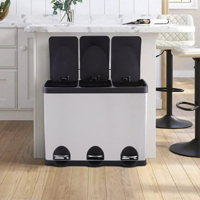 45L Stainless Steel Step Open Kitchen Bin Rubbish Bin Waste Bin with Pedals