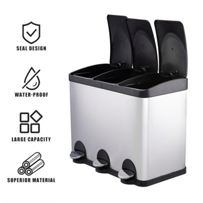 45L Stainless Steel Step Open Kitchen Bin Rubbish Bin Waste Bin with Pedals