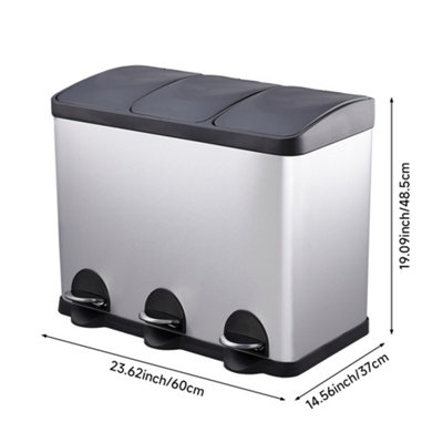 45L Stainless Steel Step Open Kitchen Bin Rubbish Bin Waste Bin with Pedals