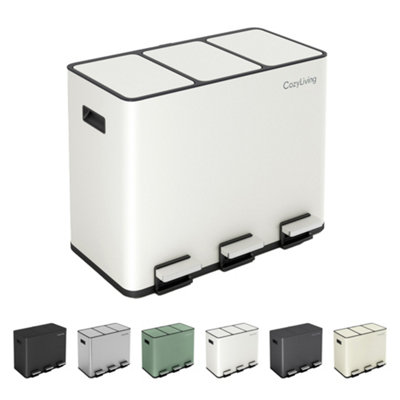 45L Triple Pedal Compartment Kitchen Recycling Bin (3 x 15L) with Soft ...