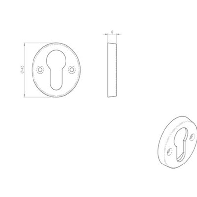 45mm Euro Profile Open Escutcheon 8mm Depth Polished Chrome Keyhole ...