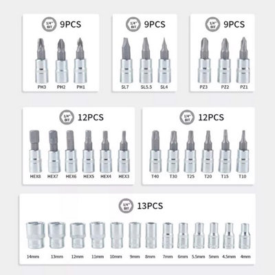 46 Piece 1/4 Inch Ratchet Wrench Combination Socket Tool Set Car Repair ...