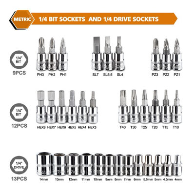 46 Piece 216 Socket Set 1/4 Large Tool Ratchet Wrench Kit
