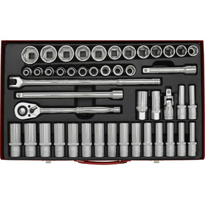 46-Piece Metric Socket Set with Ratchet Handle - 1/2 Inch Drive