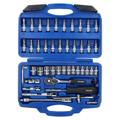 46pc 1/4" Drive Metric Shallow Socket and Accessory Bit Set 4mm - 14mm ...