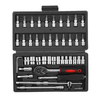 46PCS Drive Ratchet Socket Set, Socket Wrench Ratchet Tools Kit with ...