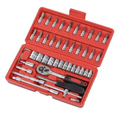 46Pcs Set 1/4" Ratchet Wrench Combination Socket Tool Set Kit Auto Car ...