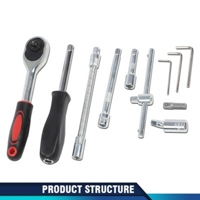 46Pcs Set 1/4" Ratchet Wrench Combination Socket Tool Set Kit Auto Car ...