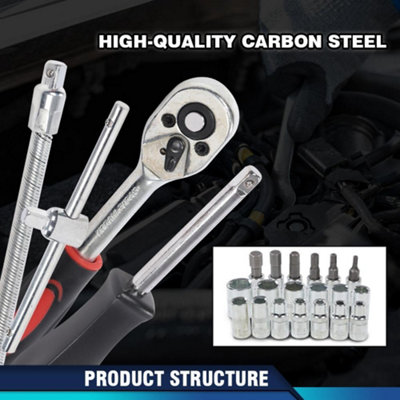 46Pcs Set 1/4" Ratchet Wrench Combination Socket Tool Set Kit Auto Car Repair Tool