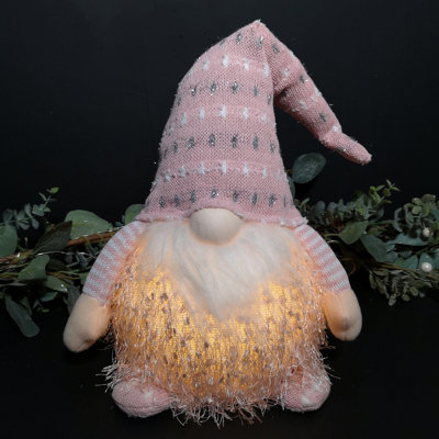 47cm Battery Operated LED Plush Pale Pink Sitting Gonk Christmas Decoration