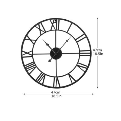 47cm Black Metal Roman Numerals Wall Clock Large Wall Clocks