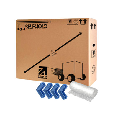 48" Double Wall Cardboard TV Box Kit with Foam Corners and Bubble Wrap ...