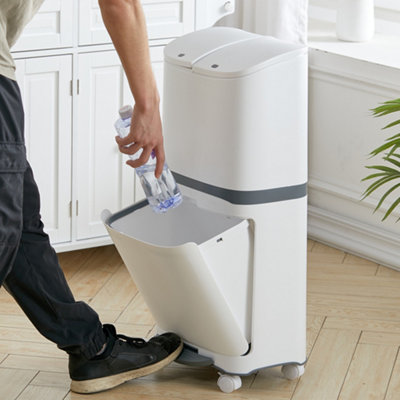 48 L White Home Kitchen Rubbish Dustbin Recycling Bin Double Layer ...