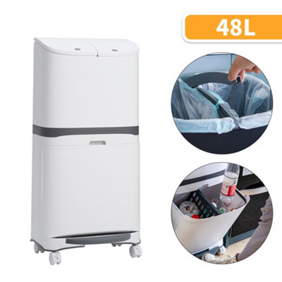 48 L White Home Kitchen Rubbish Dustbin Recycling Bin Double Layer ...