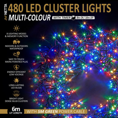 480 LED Cluster String Lights 6M Indoor/Outdoor Christmas Lights ...