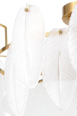 48cm Frosted Glass Feather Ceiling Light with Gold Frame for Various Rooms
