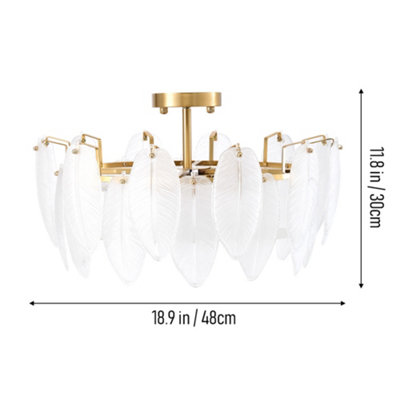 48cm Frosted Glass Feather Ceiling Light with Gold Frame for Various Rooms