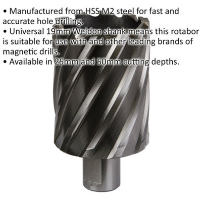 48mm x 50mm Depth Rotabor Cutter - M2 Steel Annular Metal Core Drill ...