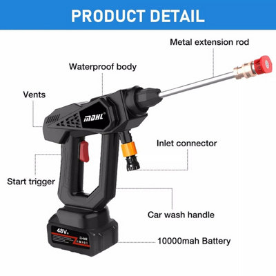48V 1500W Portable Cordless Car High Pressure Washer with 2x batteries ...